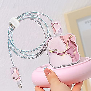 DIY Protectors Cable Protector for iPhone Charger Kawaii Luxurious Pink Marble Pattern Cute Girls Data Cable USB Charger Data Line Phone Wire SaverCute Protector for iPhone 11 12 13 14 Pro Max XS XR