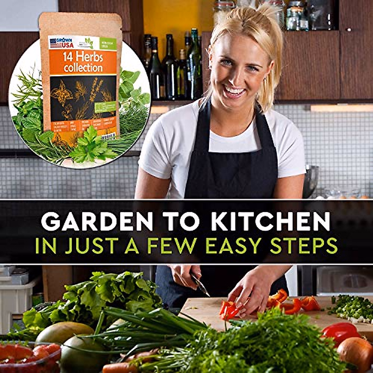 14 Culinary Herb Seeds Pack - Heirloom and Non GMO, Grown in USA - Indoor or Outdoor Garden - Basil, Parsley, Dill, Cilantro, Rosemary, Mint, Thyme, Oregano, Marjoram, Tarragon, Chives, Sage & More