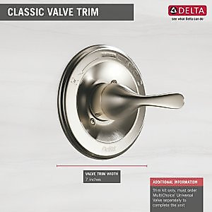 Delta Faucet Classic 13 Series Single-Function Shower Valve Trim Kit, Shower Handle, Valve Trim Kit Brushed Nickel, Delta Shower Trim Kit, Stainless T13020-SS (Valve Not Included)