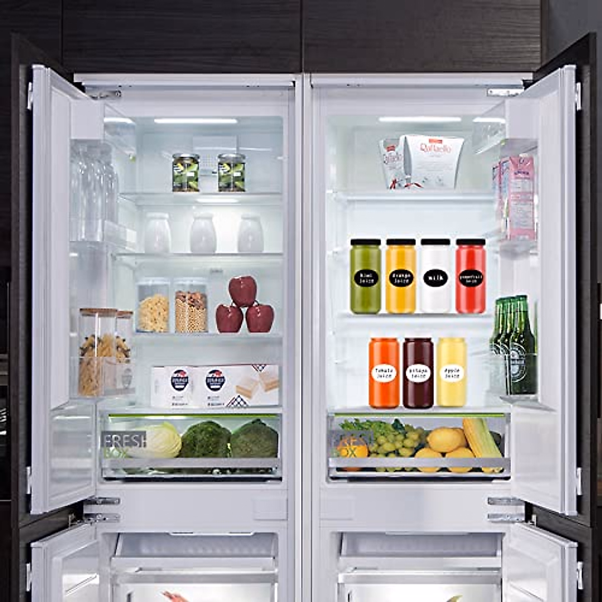 Glass Juice Bottles for Juicing, Airtight Lids & 4 Straws & 4 Lids w Hole, 16 oz Jars with Lids, Reusable Travel Water Cups, 12 Labels for Smoothies, Tea, Milk, Homemade Beverage (6 Pack, Black Lids)