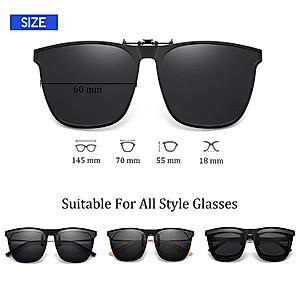 OopsMi Clip On Sunglasses Polarized Unisex Large Lightweight For Prescription Glasses (Black Lens)