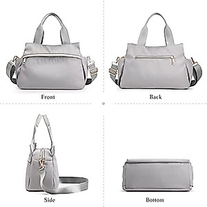 CORIOS Women Shoulder Bag Crossbody Bag Nylon Handbag Casual Messenger Bag Waterproof Top Handle Bag Multi Pocket Hobo Bag Tote Purse for Shopping Work Party Travel School Daily Use Grey
