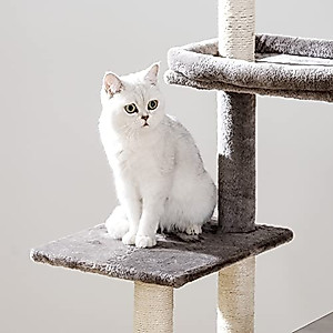 HOOBRO Cat Tree Tower with Litter Box Enclosure for Indoor Cats, Wooden Cat Condo with Scratching Posts, Cat Litter Box Furniture Hidden, All-in-One Cat Toy with Cat House, Greige BG15MZ03