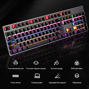 HotTopStar Wired Mechanical Gaming Keyboard, Computer Gaming Keyboards, USB Wired Mechanical LED Keyboard Rainbow Backlit Keyboards Black Axis for PC and Desktop Computer (104 Keys, Black)