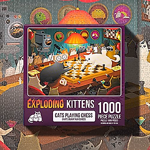 Cats Playing Chess Jigsaw Puzzle by Exploding Kittens - 1000 Pieces, Ideal for Adults, Teens, and Kids - A Funny and Artistic Cat-Themed Puzzle