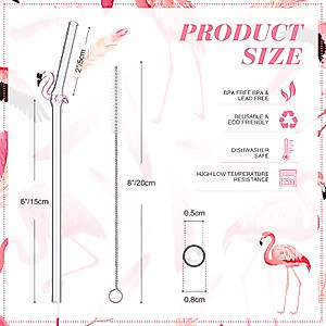 6 Pcs Flamingo Straws 7.9 Inch Bend Glass Straws with Design Flamingo Party Decorations Cute Reusable Straws Pink Flamingo Drinking Straws with 2pcs Cleaning Brush for Cocktail Juice Birthday Supply