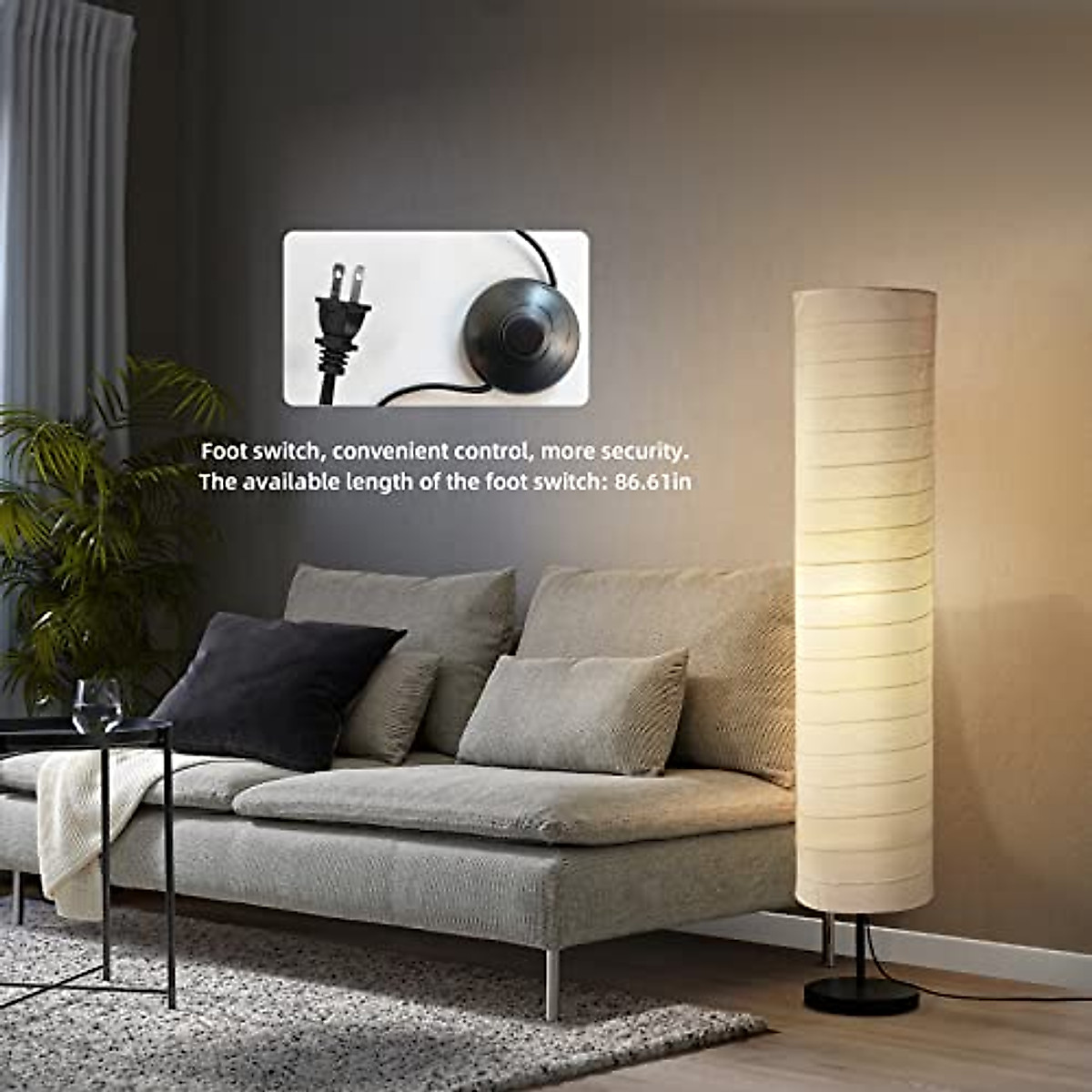 Modern Floor Lamp, Dimmable 3 Levels Brightness Paper Tall Lamp Standing Lamps with Lampshade, 55'' Minimalist Floor Lamps for Office, Kids Room, Reading, Home Decor (White)