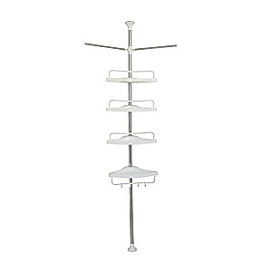 Shower Corner Caddy Organizer for Bathroom, Adjustable Tension Pole Shower Shelf 4 Tier Stand Up Shower Caddy Shelf for Bathroom Kitchen Lavatory, 43 to 122inch Height, Gdrsauya10