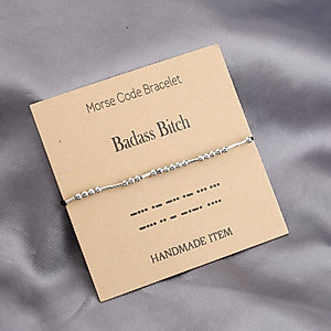 FEELMEM Badass Bitch Gifts Badass Bitch Morse Code Bracelet Cancer Awareness Jewelry for Survivor Cancer Bitch Fighter Gift (Morse Code)