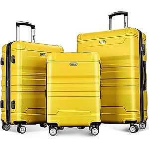 Merax Luggage Sets 3 Piece Suitcase, Hardside Suit case with Spinner Wheels Lightweight TSA Lock, Yellow, 20/24/28 Inch
