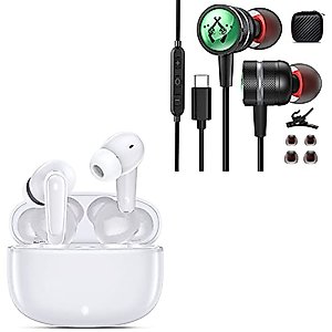 AKUBSKU Wireless Earbuds & USB C Headphones for Google Pixel 7 Pro 6 6A Noise Cancelling Ear Buds for Samsung Galaxy S23 Ultra S22 OnePlus 11 10T