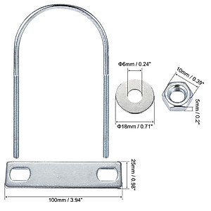 uxcell Round U-Bolts 2 Sets 2.99"(76mm) Inner Width 150mm Length Steel M6 with Nut, Plate, Washer