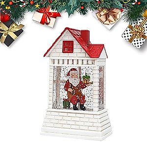 Small Lighted Christmas Houses,Decorative Snow Globe Houses - Cute Cartoon Christmas House, Colorful Water Globe for Festival Decorations Levabe