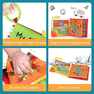 REMOKING Pull-Back Vehicle Toys Set, STEM Soft Vehicle Toy Set 5 Cars with Play Mat, Educational Interesting Cloth Book Set, Great Gifts for Kids 3 Years and up