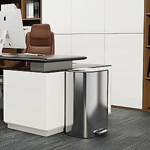Fulocseny Oval Pedal Trash Can, 13 Gallon/50L, Soft-Close Silent Lid and 30 Garbage Bags, Stainless Steel Thickened Body Garbage Can for Kitchen, Commercial, Office, Living Room - Silver