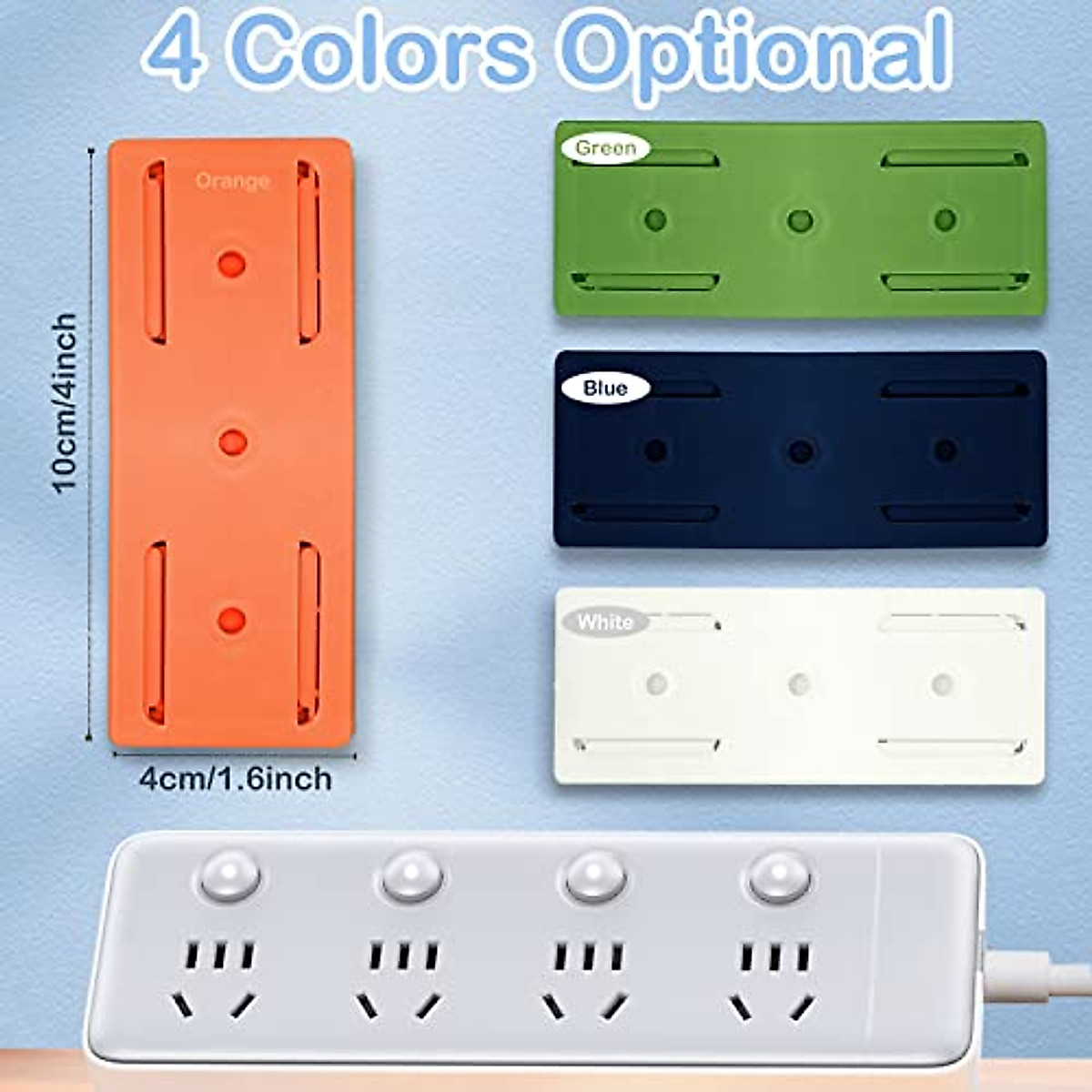 4Pcs Self Adhesive Power Strip Holder, Adhesive Punch Free Desktop Socket Fixer Wall Mounte, Plug-in Socket Fixer Bracket Stand for Kitchen Home Office Cable Management