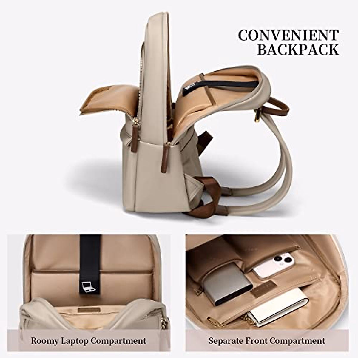 GOLF SUPAGS Laptop Backpack for Women Slim Computer Bag Work Travel College Backpack Purse Fits 14 Inch Notebook (Apricot)