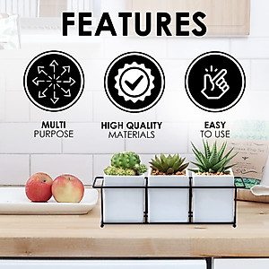 3 Piece Ceramic Flatware Holder with Metal Rack, Porcelain Silverware Caddy, Silverware Cutlery, Perfect for Home, Kitchen & all gatherings with friends, family