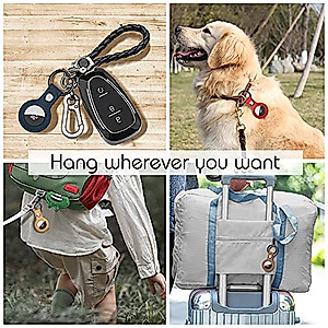 PHOACES [2 Pack] Leather AirTag Case, Protective AirTag Leather Key Ring Anti-Scratch Skin Cover with Keychain Compatible with AirTag Tracker Accessories (Navy Blue+Brown)