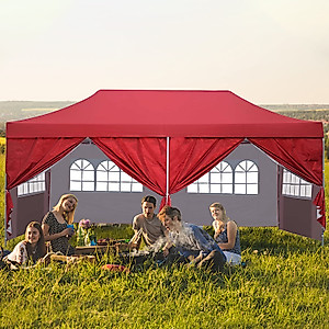 10x20 ft Instant Pop up Canopy, Wonlink Party Tent Folding Heavy Duty Gazebos with Removable Sidewalls and Wheeled Bag Waterproof Red