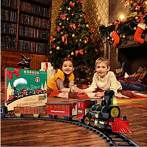 OCHIDO Train Set - Christmas Train Sets for Under The Tree, Electric Train Toy Gift for Boys Girls, with Railway Kits,Cargo Cars & Tracks,Light,Smokes & Sound,for 3 4 5 6 7 8+ Year Old Kids