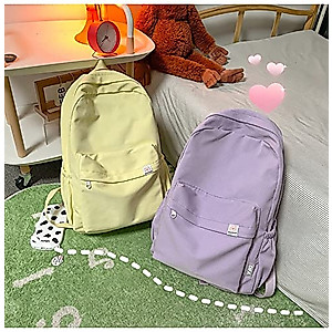 MQUN Kawaii Aesthetic Backpack School Backpack Nylon Waterproof Solid Color Backpack Teen College