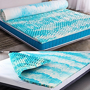 Askme 2 Inch 7-Zone Queen Memory Foam Mattress Topper, Cooling Gel Foam Mattress Topper for Pressure Relief,Bed Topper in a Box CertiPUR-US Certified, Queen Size