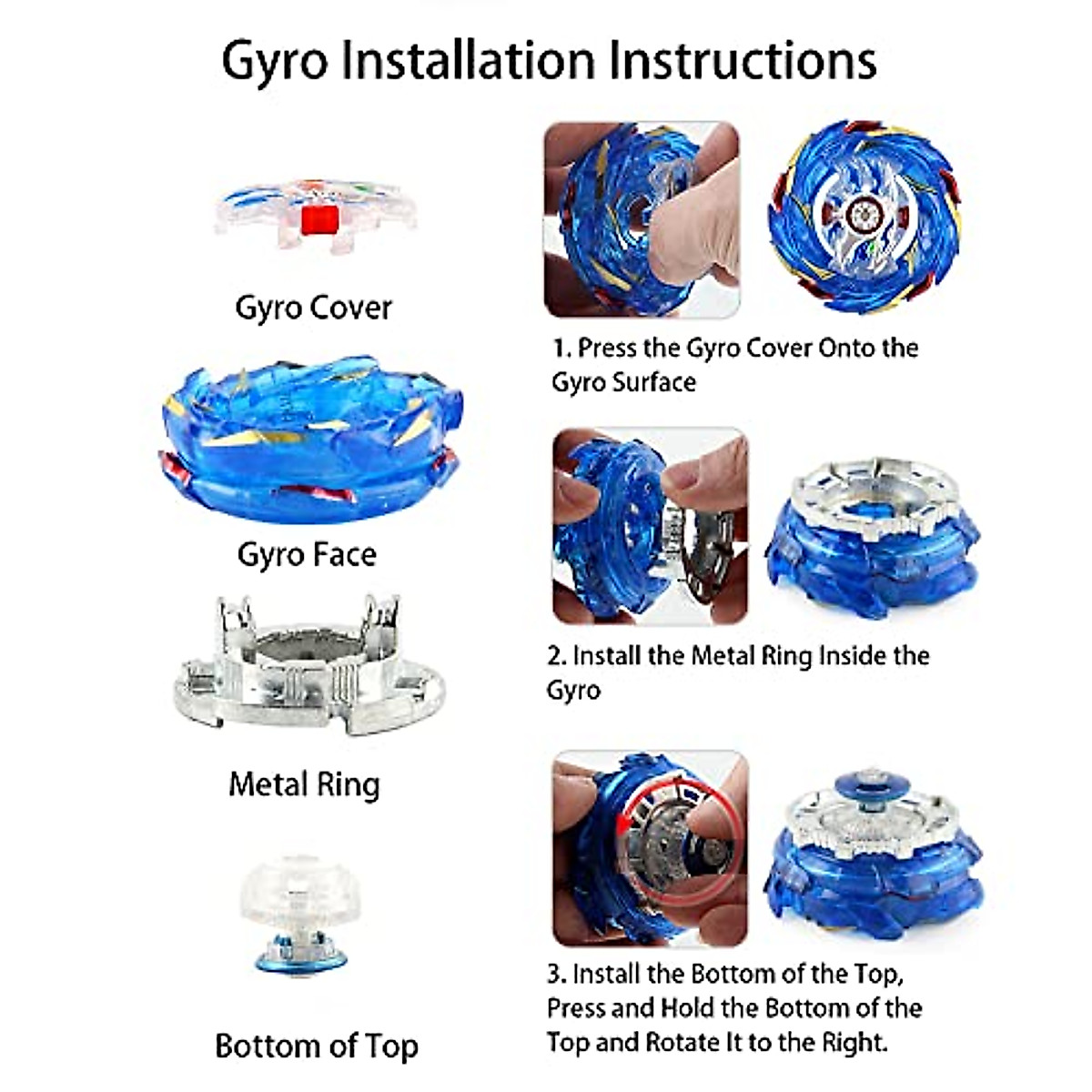 Hozuumo Bey Battling Top Burst Gyro Toy Set, with Gyro Launchers and Handle Combat Battling Game, Gift for Kids Children, B-174-01+B-174-02