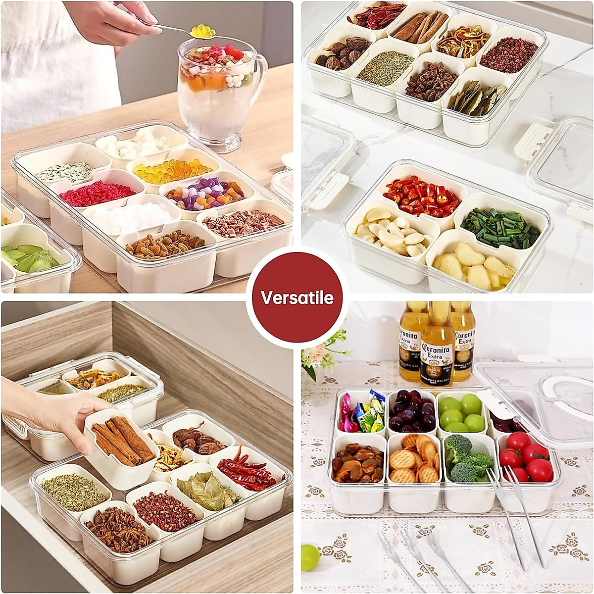 LIBOWANGLUO-US Snackle Box Charcuterie Container, Divided Serving Tray with Lid and Handle, Portable Snack Platters for Fruit, Nuts, Candy, Entertaining, Party, Picnic, Transparent