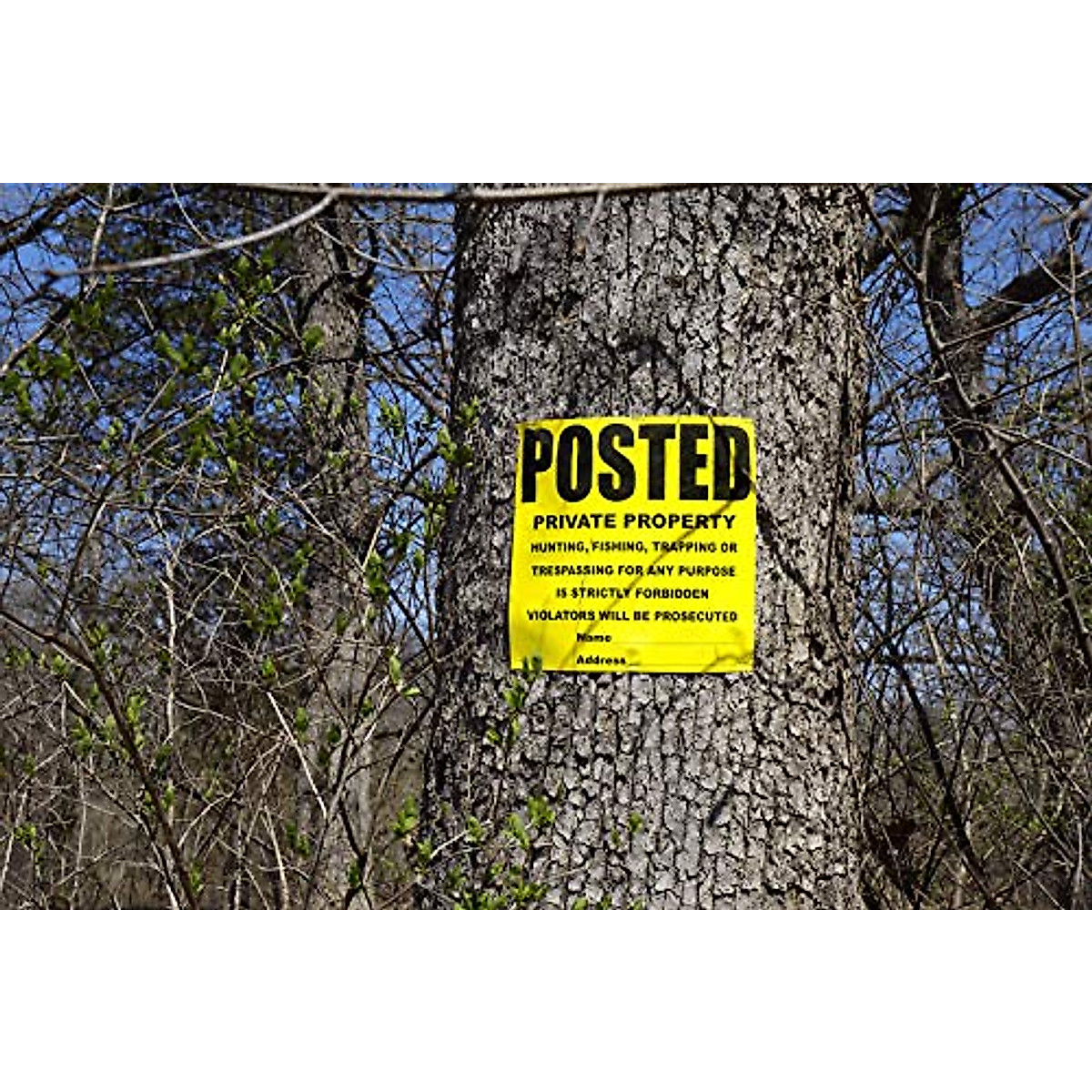 WristCo Posted Sign Yellow Private Property for outdoors - 11" x 11" 100 per Pack weatherproof tear-resistant Tyvek high visibility for warning no trespassing hunting fishing trapping