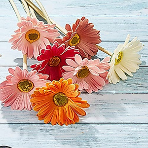 Artificial Daisy Artificial Flowers Gerbera Daisy Fake Gerbera Daisies Fake Flowers Bouquet 15 Inch for Wedding Bridal Bouquet Party Home Kitchen (White, Pink, Yellow, Orange, Rose, Coral,18 Pieces)