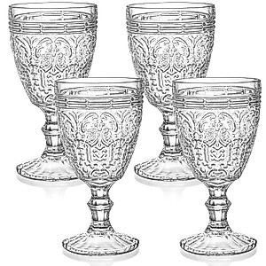 Bekith 4 Pack Wine Glasses Goblets, Classic Goblet Beverage Glasses, Iced Tea Glasses, Vintage Water Glasses, Beverage Stemmed Glass Cups for Parties, Bars, 11 Ounce