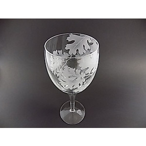 IncisoArt Hand Etched Italian Crystal Goblet Sandblasted (Sand Carved) Handmade Wine Water Glass Engraved (Oak Leaves Acorn Nut, 340 Milliliter (11.5 Ounce) White Wine)