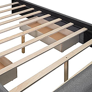 RORIGAT Queen Size Upholstery Platform Bed with Two Drawers,Wooden Bed Frame with Linen Fabric for Bedroom,Grey