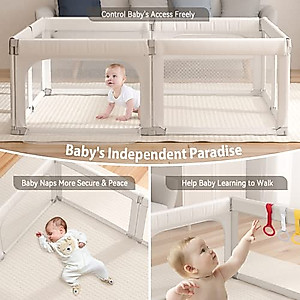 Baby Playpen with Mat,70"x70" Extra Large Baby Playpen for Babies and Toddlers,Kids Playard Activity Center with Anti-Slip Design,Zipper Gates with Visible Mesh,Hand Rings