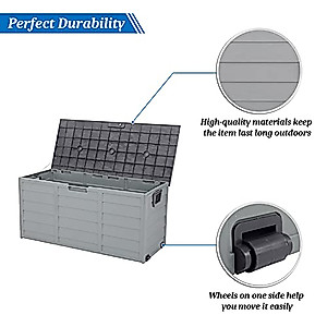 VINGLI Upgraded 75 Gallon Outdoor Storage Box, Lockable Plastic Storage Containers with Lid, Patio Deck Box Furniture for Garden, Pool, Balcony, Yard (Grey)