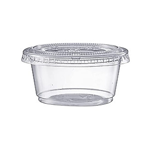 Pantry Value [100 Sets - 2 oz.] Jello Shot Cups with Lids, Small Plastic Condiment Containers for Sauce, Salad Dressings, Ramekins, & Portion Control
