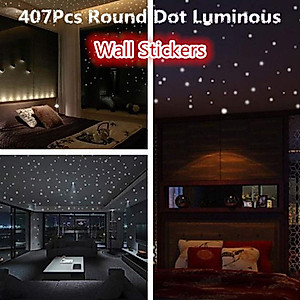 Glow in The Dark Wall Stickers, BaaSid 407 Pcs Removable Glow in Dark Dots Wall Decals Stickers Room Decor Kit, Adhesive Dots Luminous Ceiling Decals for Kids Bedroom Halloween Home Decoration