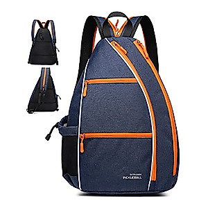 OUTPLORER Pickleball Bag for Men Women Pickleball Backpack Reversible Crossbody Sling Bag Sports Pickleball Sling Bag Adjustable Pickleball Backpack with Fence Hook (Neon Orange A, Middle)