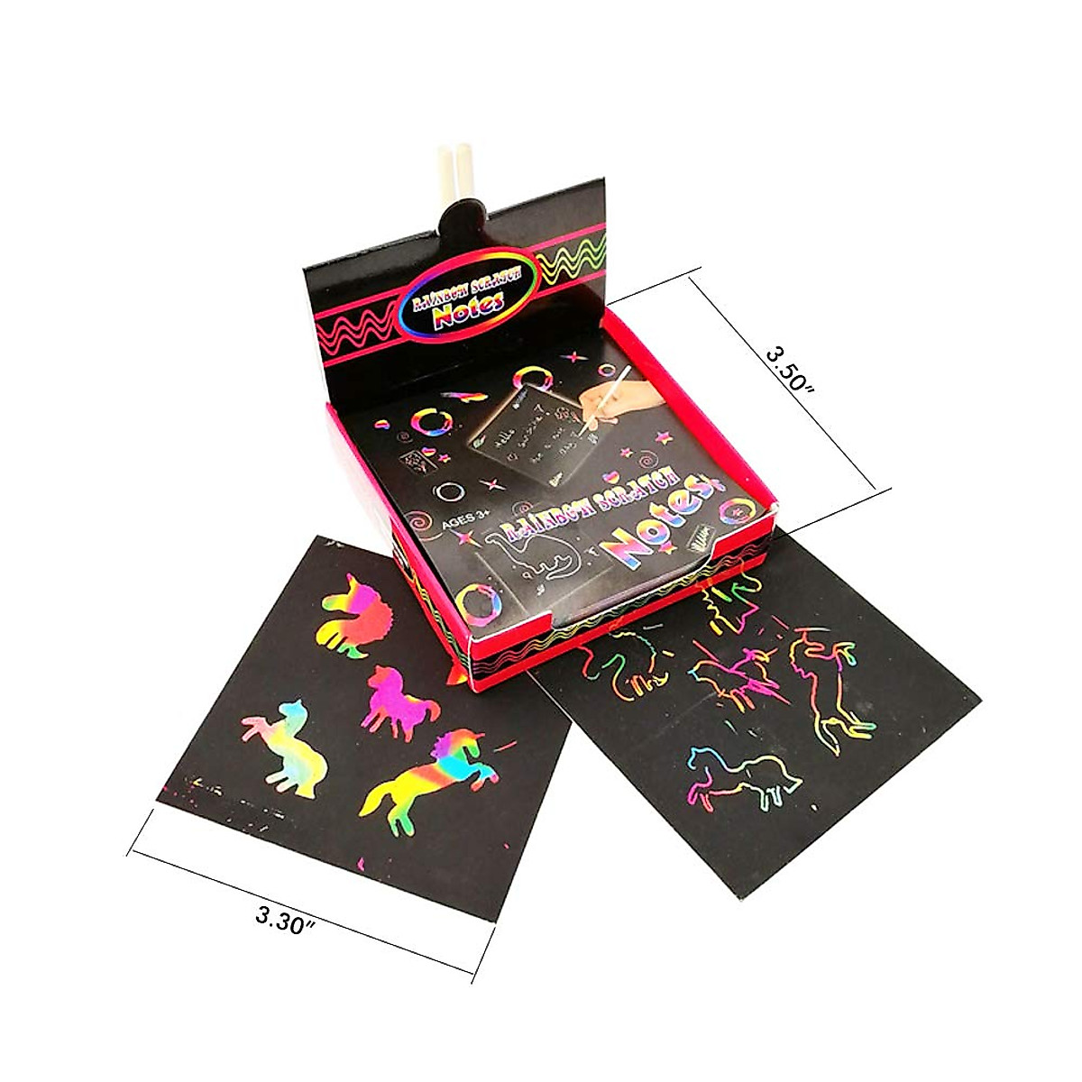 BESTING Rainbow Scratch Mini Art Notes 300 Sheets Scratch Off Paper Cards with 6 Wooden Stylus for Kids Arts Craft Kits for Girls Boys Games Party Favors Birthday Halloween (SP300)