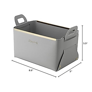 CHOMe Foldable Storage Boxes, Collapsible Sturdy Fabric Storage Basket Sturdy Faux Leather Handles-Large Organizer For Towels,Clothes, Shelves-8.6×5.5×5in, Grey