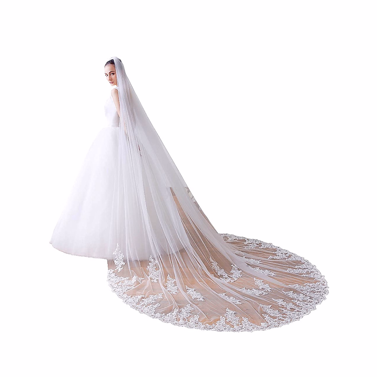 EllieHouse Womens 1 Tier Cathedral Lace Wedding Bridal Veil With Metal Comb Ivory X60