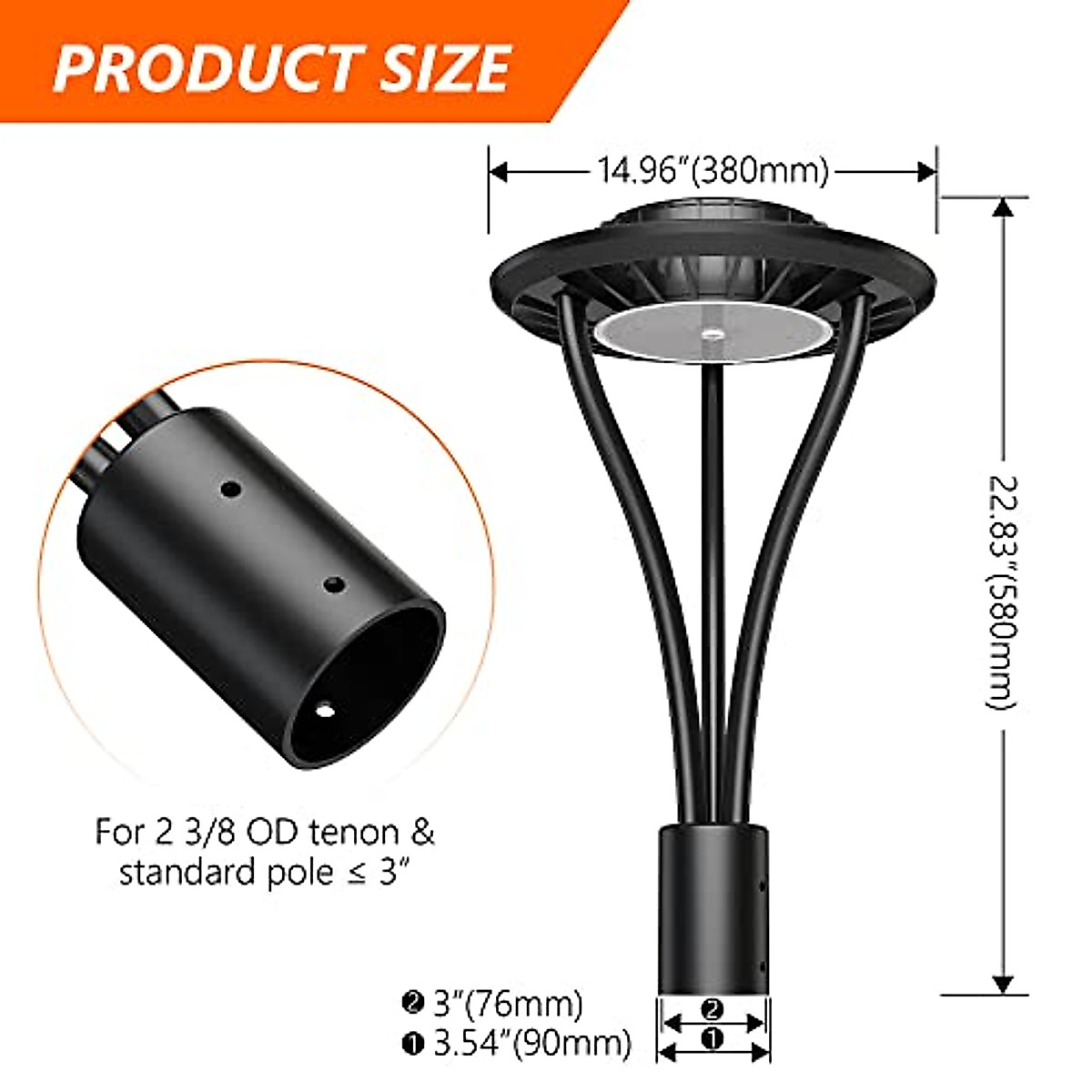 Yihuven 150W Led Post Top Light, 21000Lm(950W Equi), 5000K Daylight, IP67 Waterproof Outdoor LED Circular Area Pole Lighting Fixture for Street Garden Yard Pathway Driveway Front/Back Door