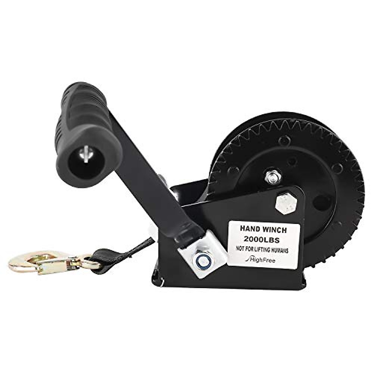 HighFree 2000lbs Trailer Winch with 25 Feet Nylon Strap, Black Dual Gear Heavy Duty Hand Winch for ATV, Boat, Truck, Trailer