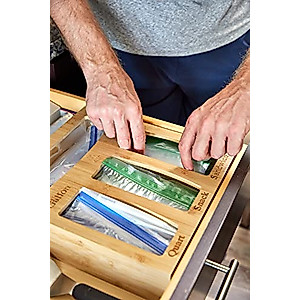 Jaza Goods | Ziplock Bag Storage Organizer and Dispenser for Kitchen Drawer | Wall Mountable | Compatible with Gallon, Quart, Sandwich & Snack Size Bags