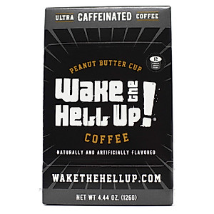 Wake The Hell Up!® Peanut Butter Cup Flavored Single Serve Coffee Pods Of Ultra-Caffeinated Coffee For K-Cup Compatible Brewers | 12 Count, 2.0 Compatible