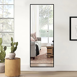 PexFix Full Length Mirror Full Body Mirror with Stand 55''×16'' Mirror Full Length with Black Aluminum Alloy Frame