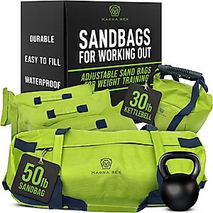 Magna Rex Sandbags for Working Out - Adjustable Sand Bags for Weight Training, Heavy Duty Equipment - 1 Outer Workout Sandbag, 3 Inner Sandbags, and 1 Soft Kettlebell