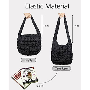 Rejolly Puffer Shoulder Bag for Women Quilted Puffy Lightweight Nylon Handbag Large Padded Soft Purse Black