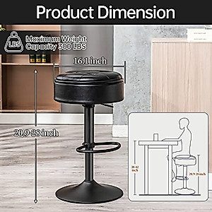 Round Storage Bar Stool Set of 2, Black Faux Leather Height Adjustable Barstool, 360°Counter Height Swivel Stool, Armless Bar Chair with Metal Frame for Kitchen Counter Dining Living Room